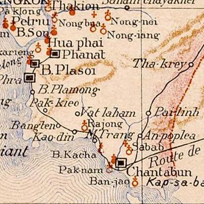 Old Map Of Thailand, Old Siam 1889 on Luulla