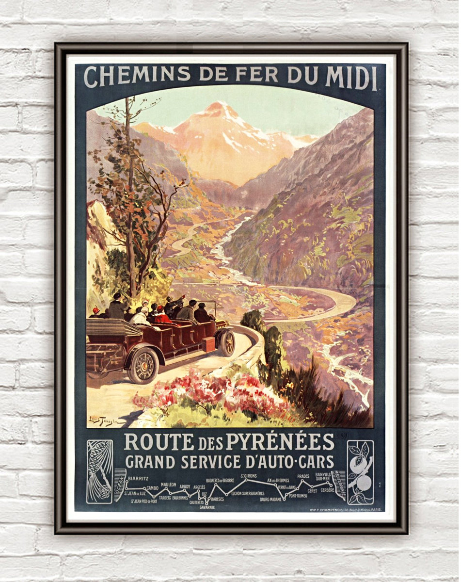 Vintage Poster Of Route Des Pyrénées 1900 Tourism Poster Travel on Luulla