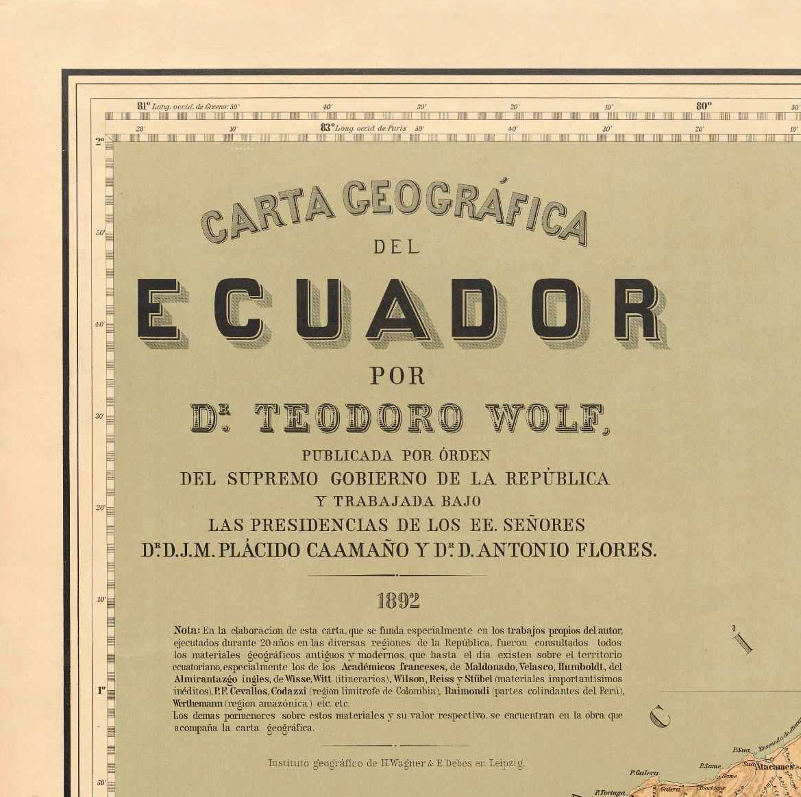 Old Map Of Ecuador 1892 Equator Republic on Luulla