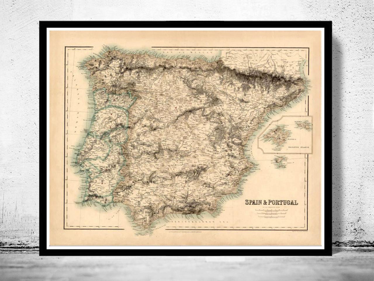Old Map Of Spain 1860 on Luulla