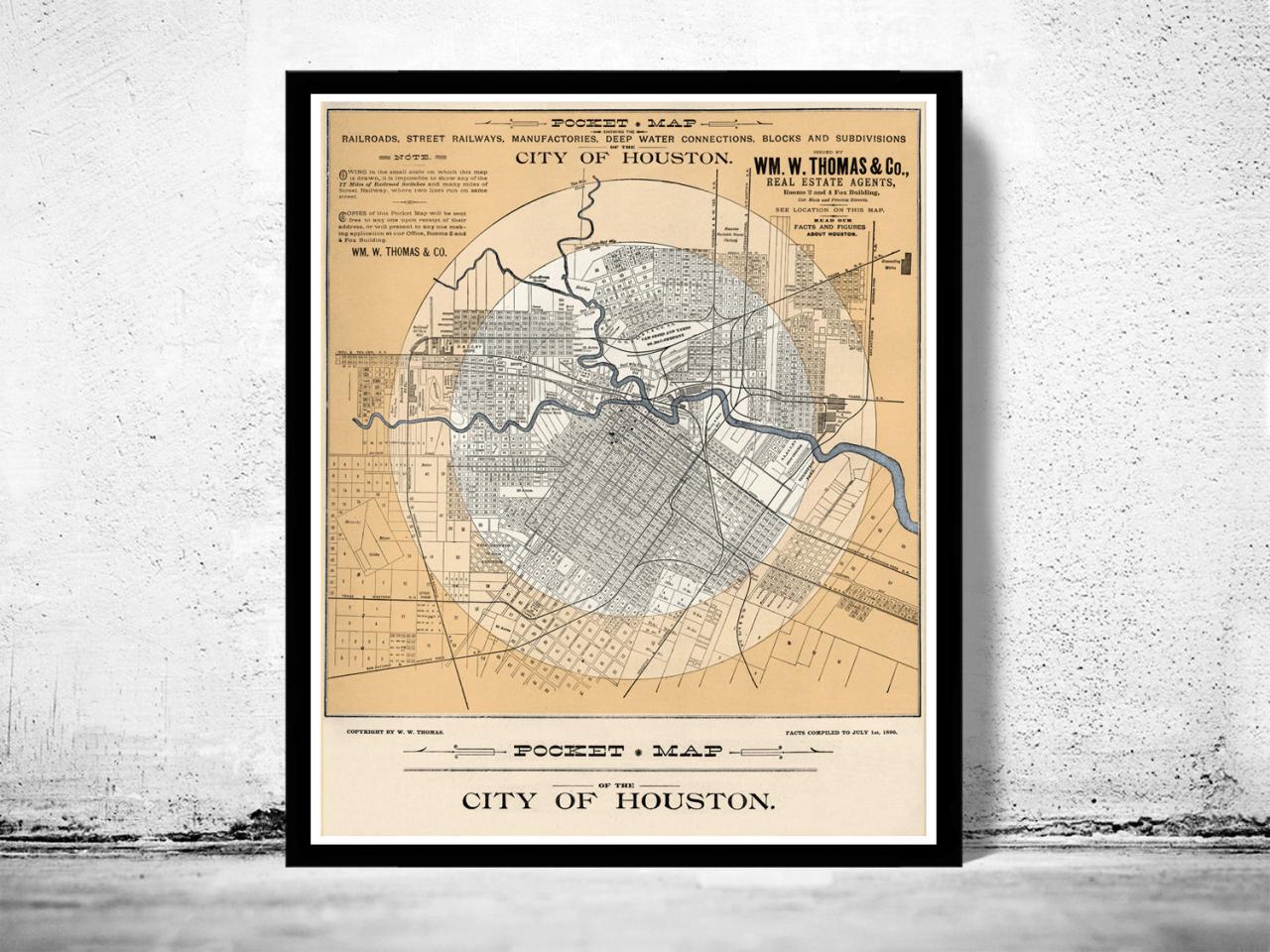 Old Map Of Houston Texas 1890 on Luulla
