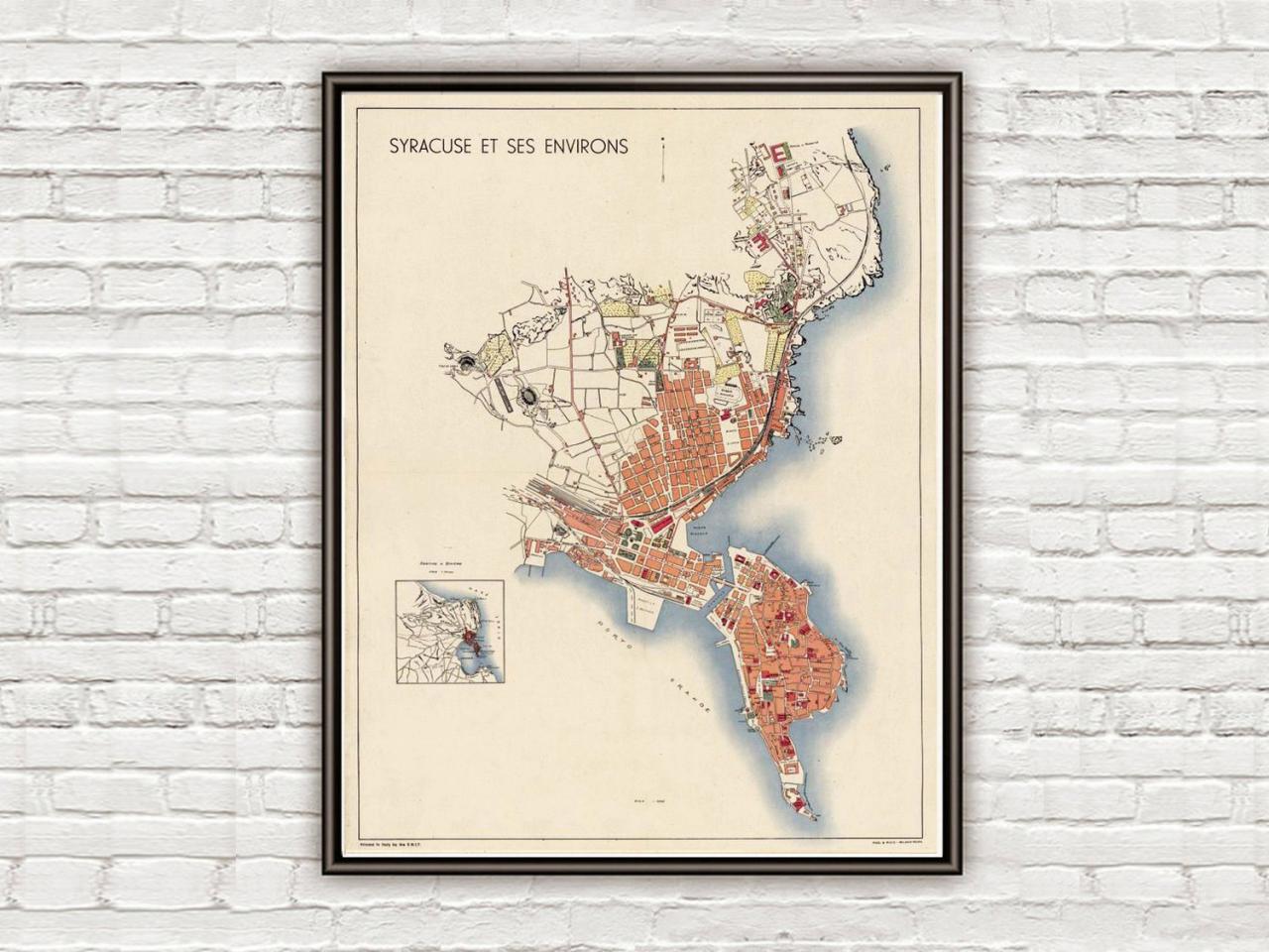 Old Map Of Syracuse Sicily, Italia 1930 Siracusa on Luulla