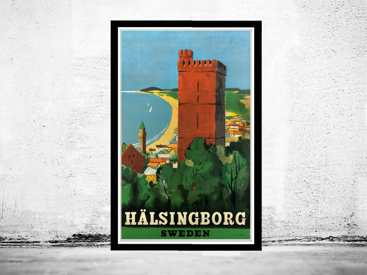 Vintage Poster Of Halsingborg Sweden 1930 -1940 Tourism Poster Travel ...