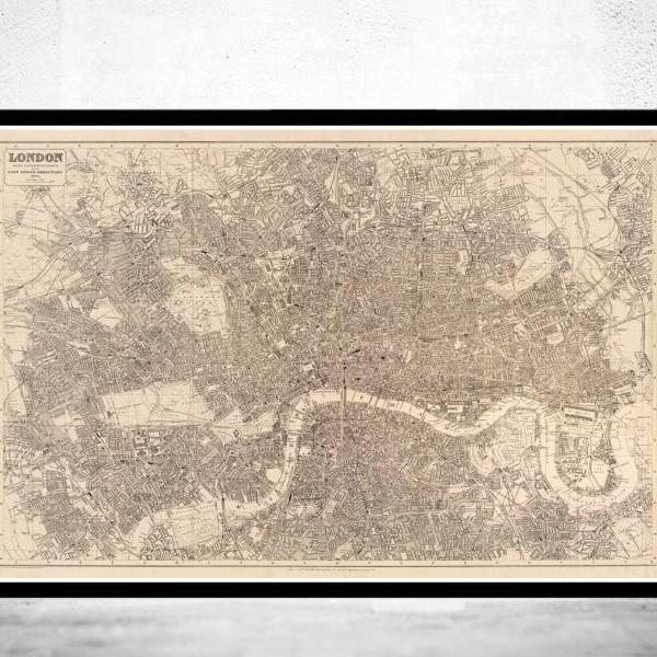 Old Map Of London , England United Kingdom 1894 on Luulla