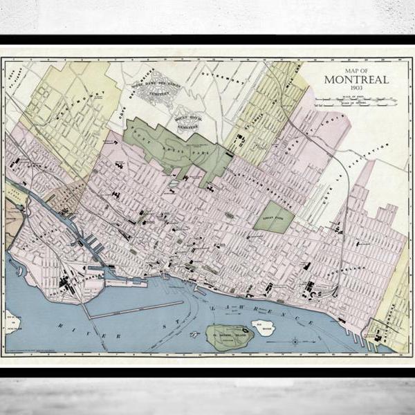 Old Map Of Montreal, Canada 1903 Vintage Montreal Map on Luulla