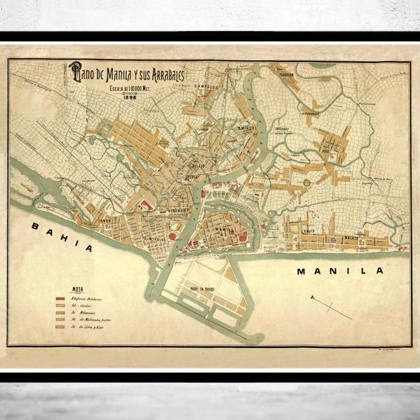 Old Map Of Manila, Philippines 1898 on Luulla
