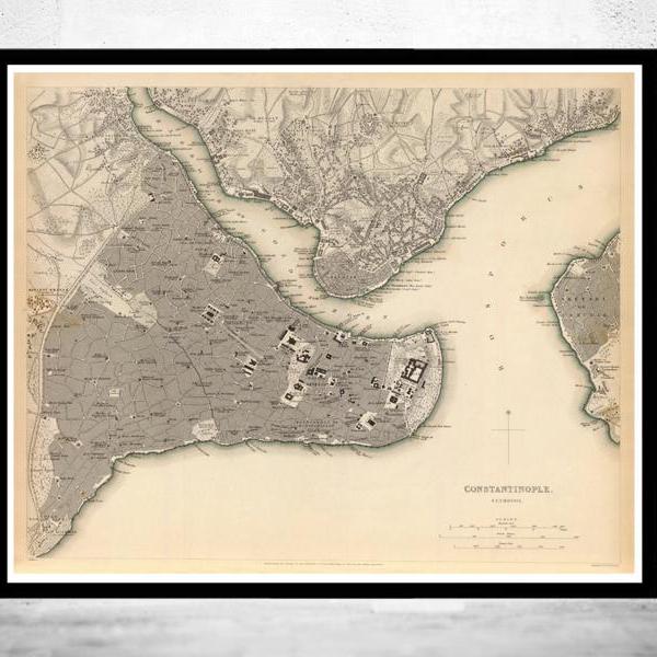 Old Map Of Istanbul Constantinople, Turkey 1840 Vintage Map on Luulla