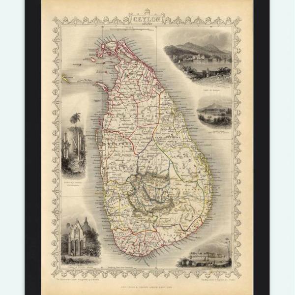 Old Map Of Sri Lanka, Old Ceylon 1851 on Luulla