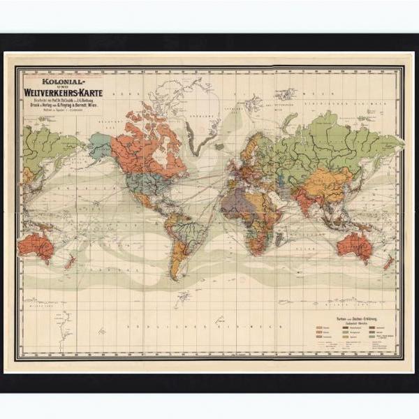 Old World Map Atlas Vintage World Map 1864 Colonial Chart Mercator ...