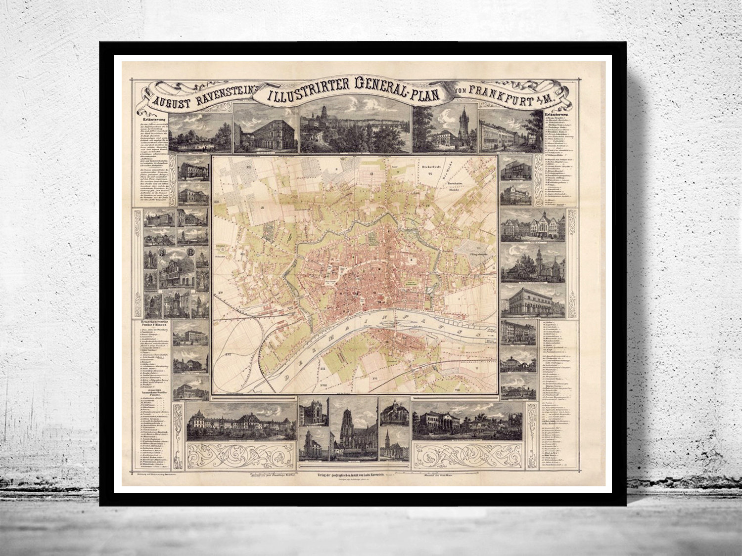 Old Map Of Frankfurt Germany 1860 on Luulla