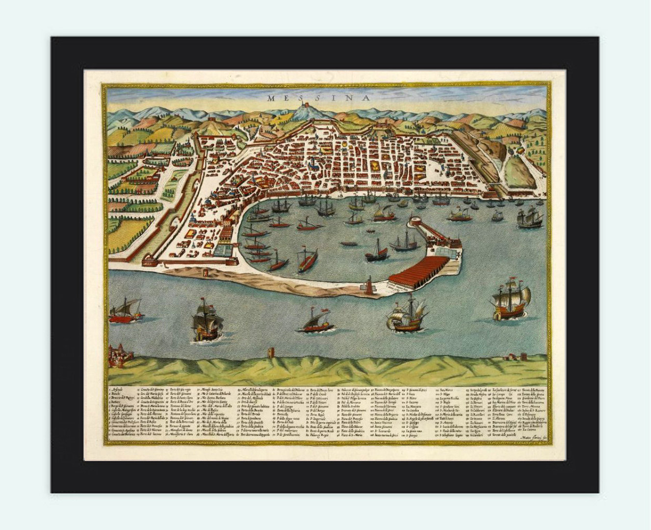 Old Map Of Messina 1590 Antique Vintage Italy on Luulla