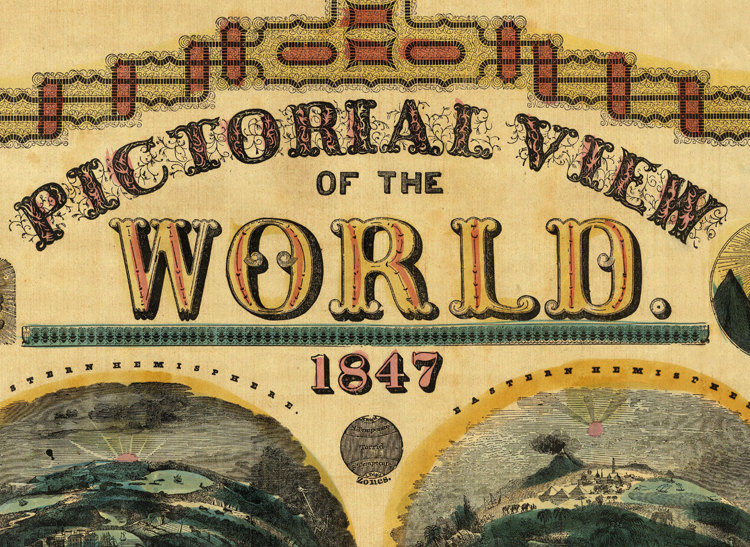 Vintage Pictorial World Map 1847 With Interesting Historical ...