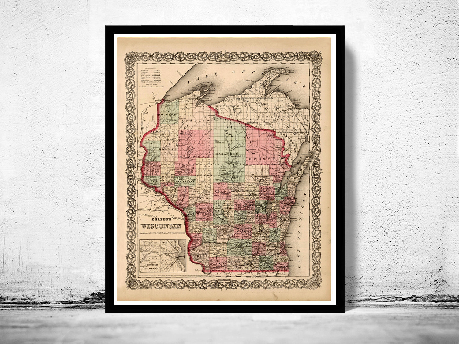 Old Map Wisconsin 1864 United States Of America on Luulla