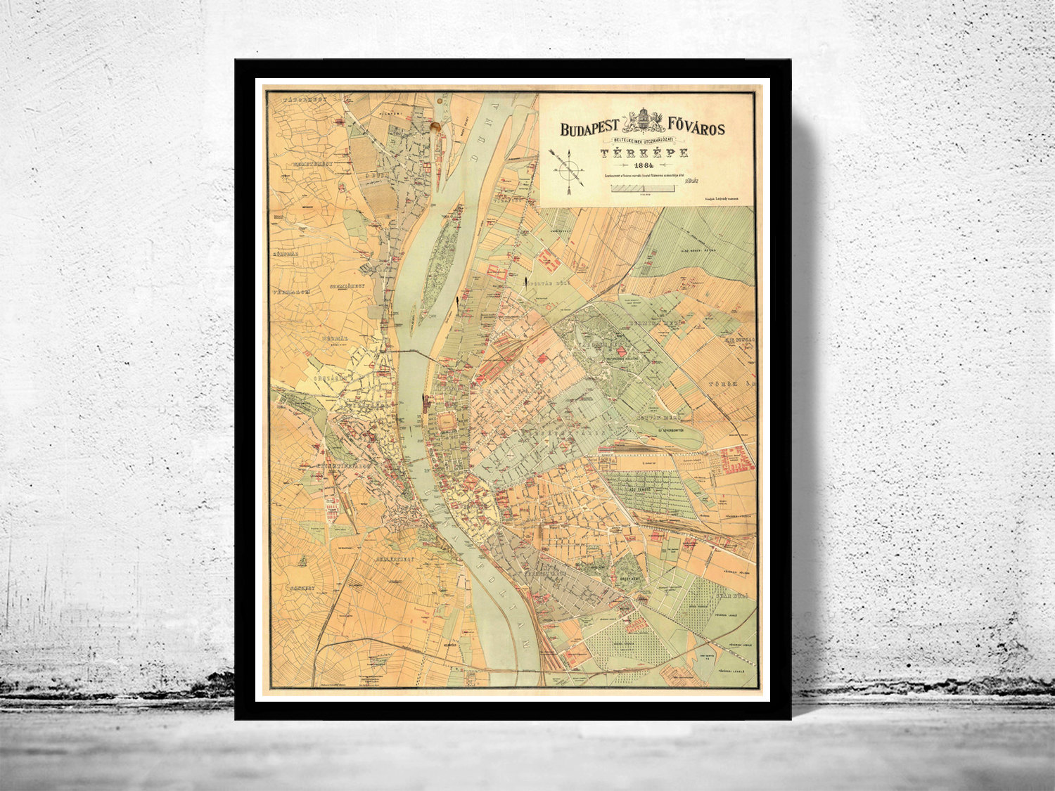 Old Map Of Budapest Hungary 1884 on Luulla