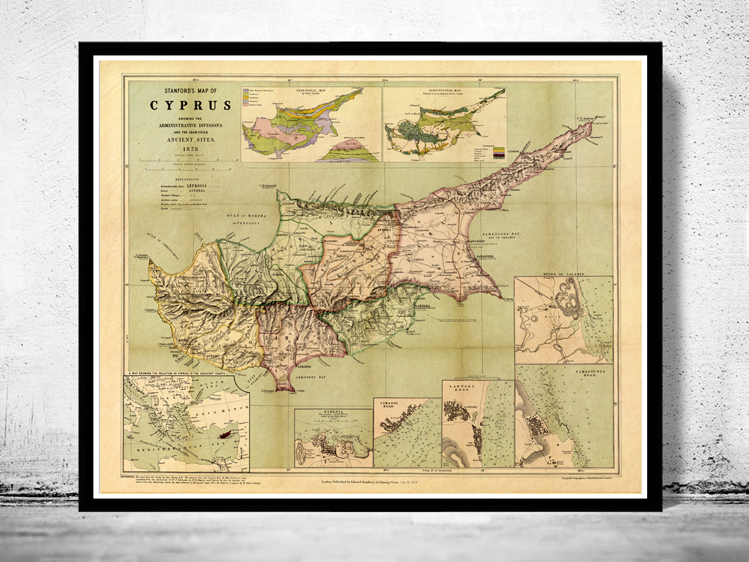 Vintage Map Of Cyprus 1878 on Luulla