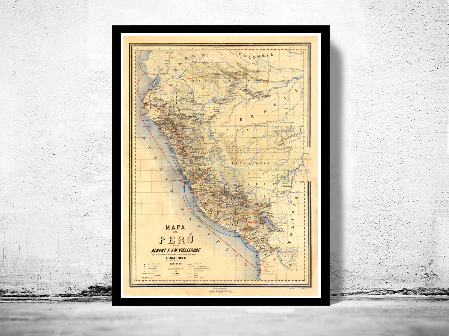 Old Map Of Peru Lima 1896 on Luulla