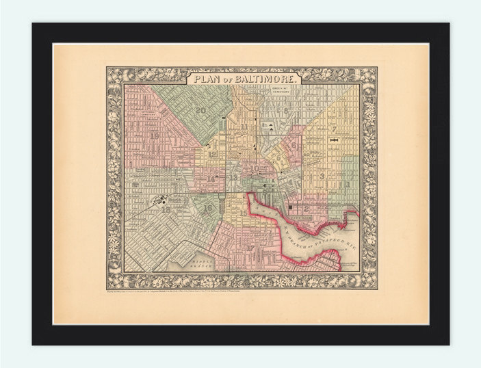 Old Map Of Baltimore Antique Map Maryland 1860 on Luulla