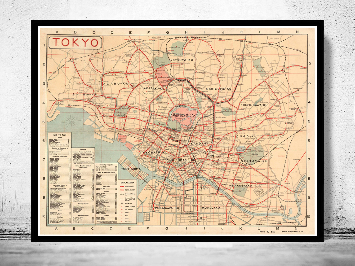 Vintage Map Of Tokyo 1920 Japan on Luulla