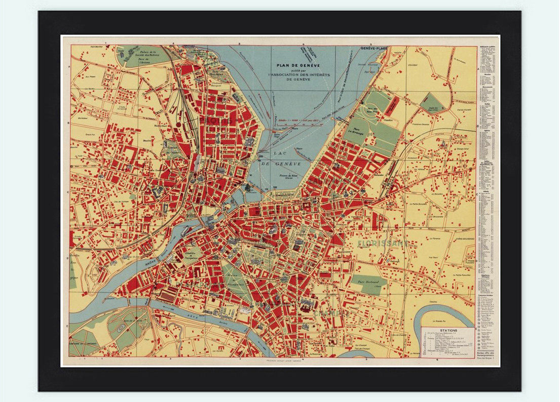 Old Map Of Geneve Geneva City , Switzerland 1830 on Luulla