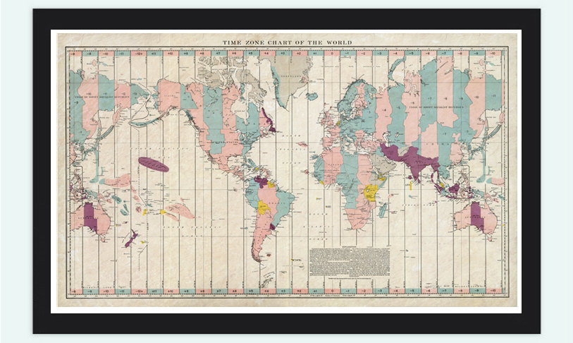 Old World Map Atlas Time Zone Chart 1937 Vintage Antique on Luulla