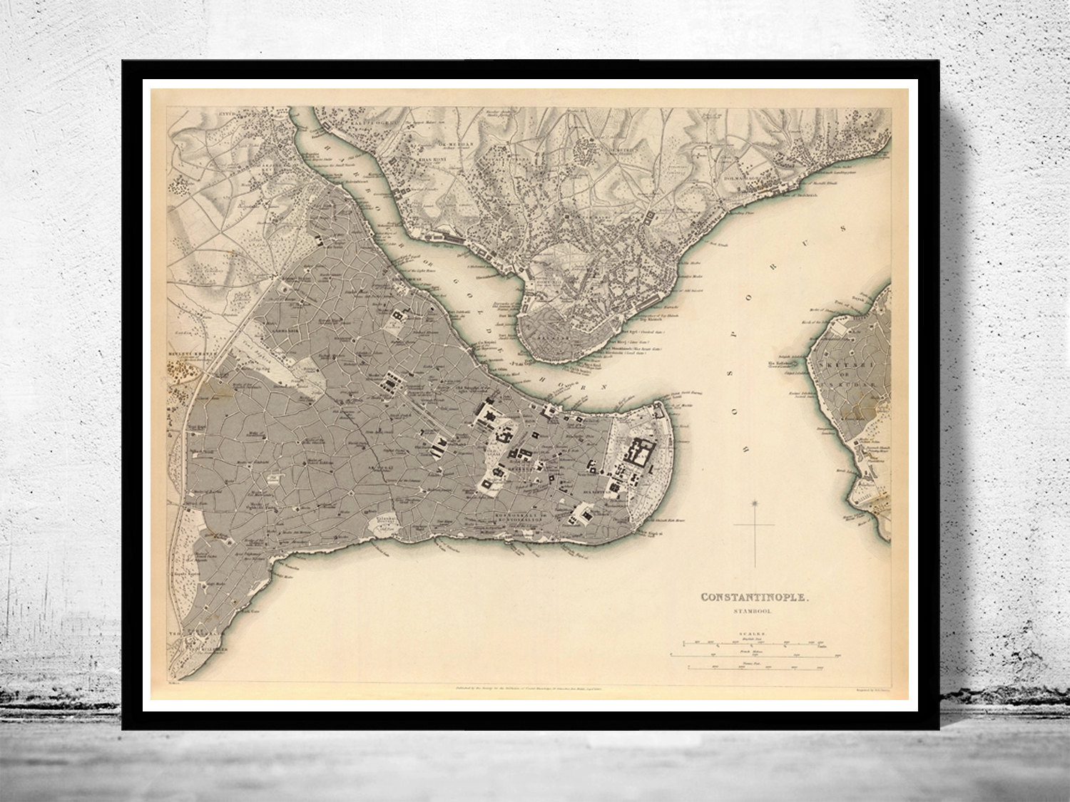 Old Map Of Istanbul Constantinople, Turkey 1840 Vintage Map on Luulla