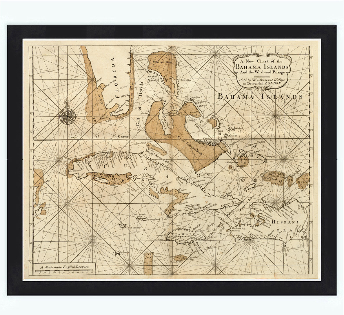 Old Map Of Bahamas, Bahama Islands 1737 on Luulla