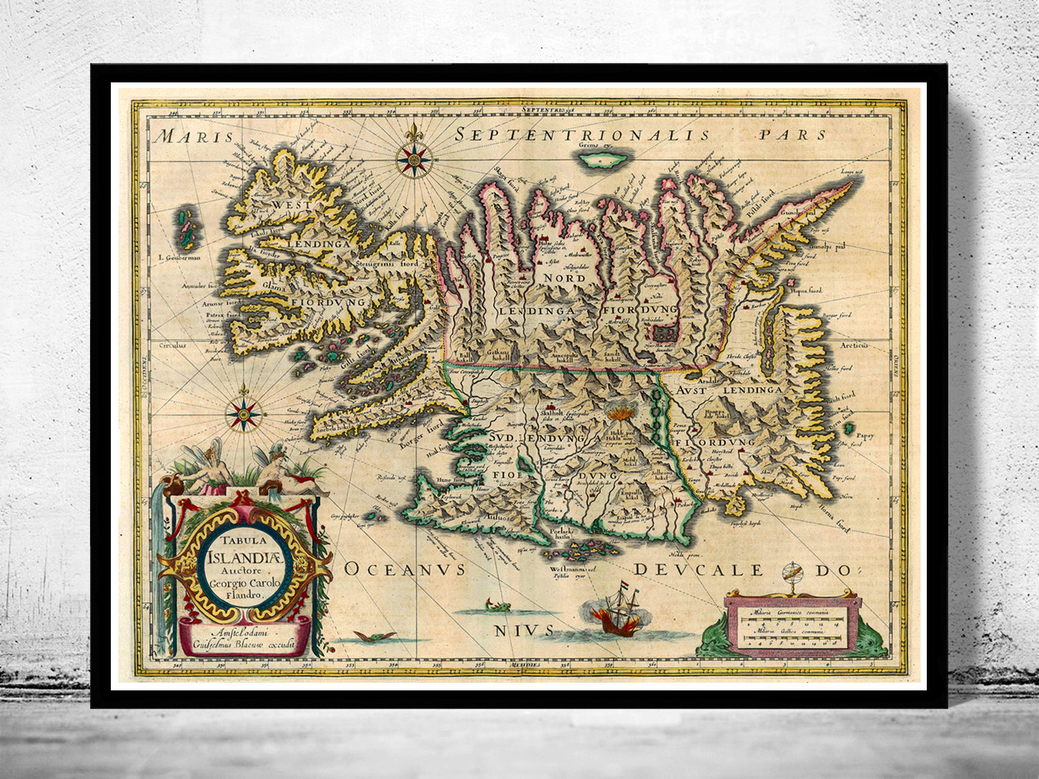 Old Map Of Iceland Islandia 1662 Antique Map on Luulla