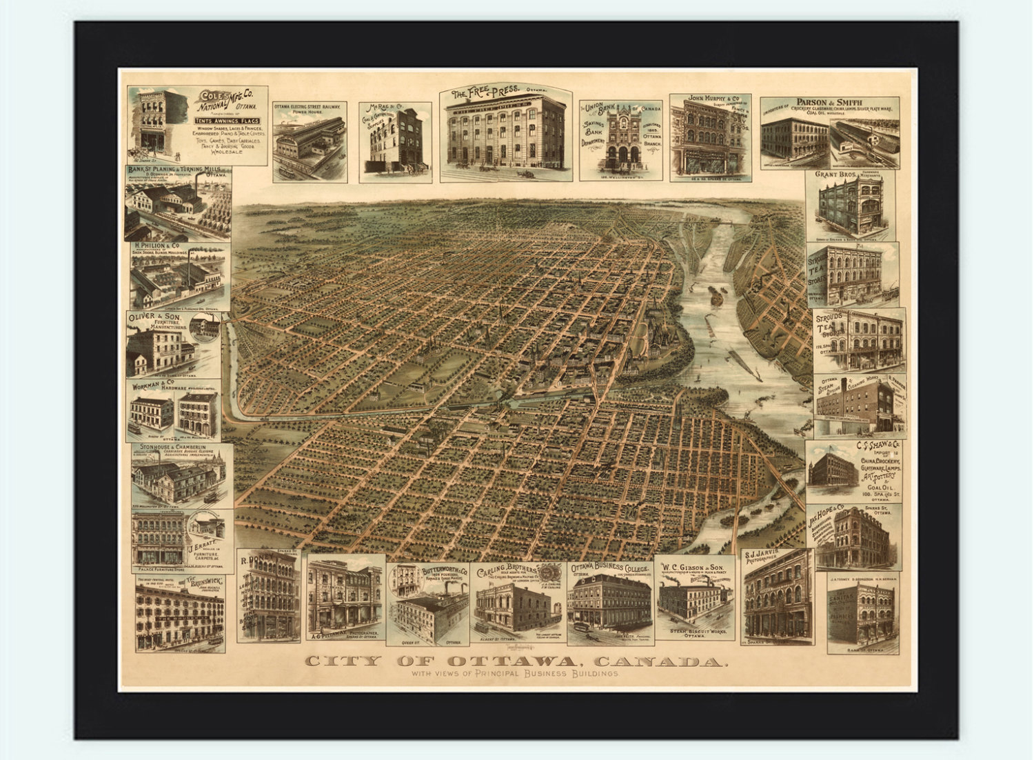 Old Map Of Ottawa Canada 1895 Panoramic View on Luulla