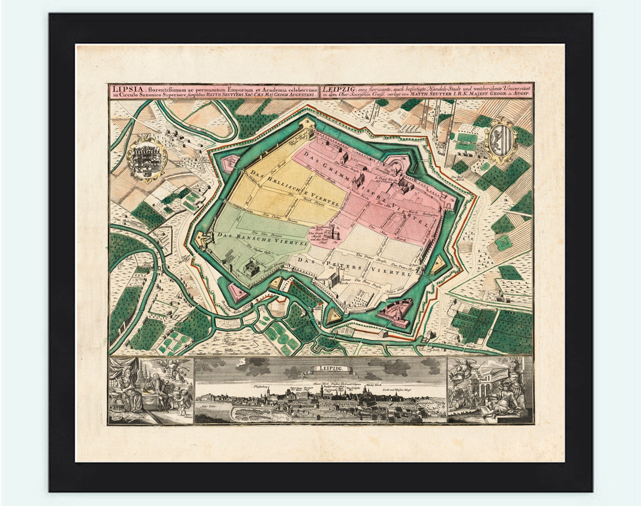 Old Map Of Leipzig With Gravures , Germany Deutshland 1735 on Luulla