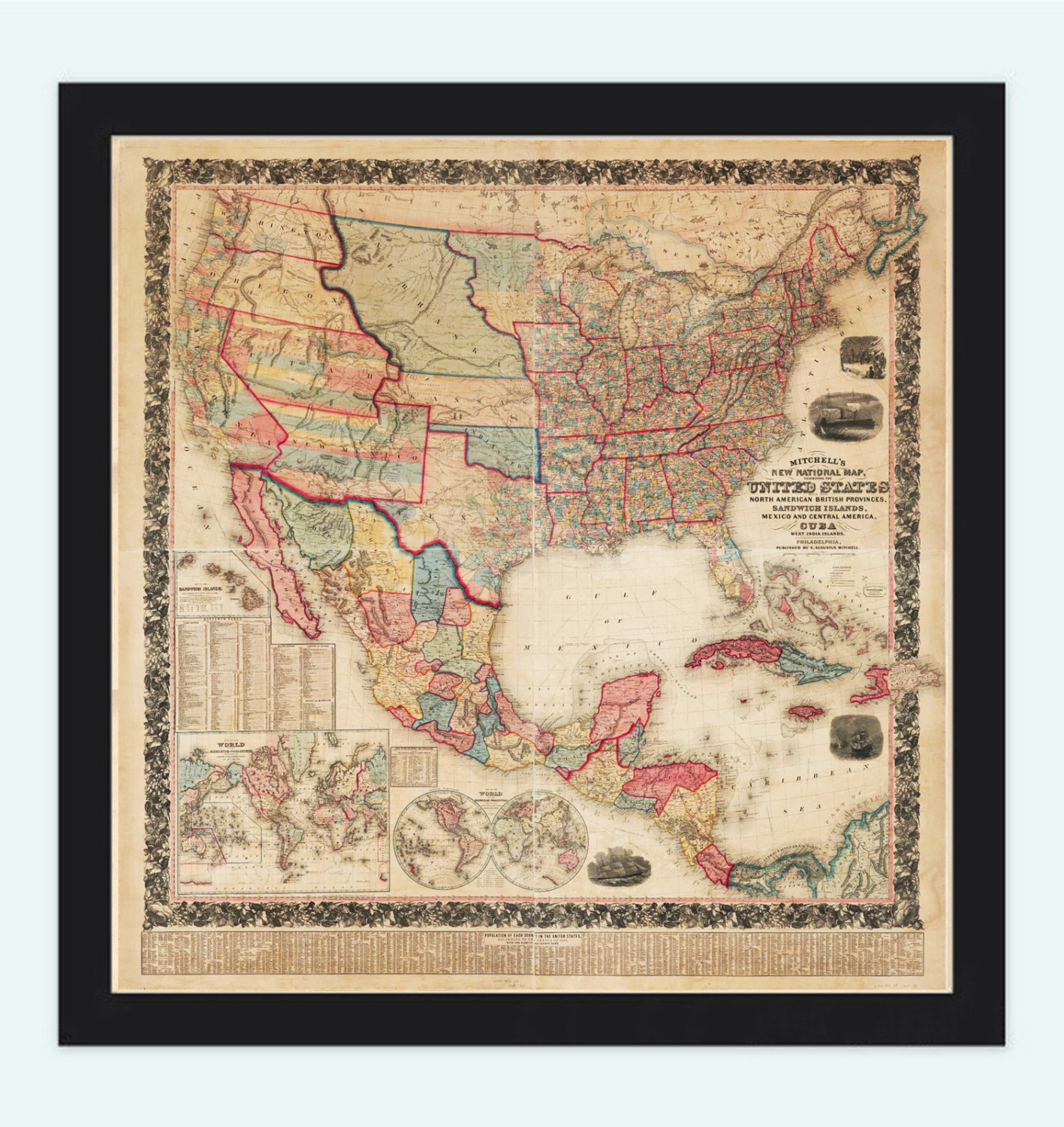 Beautiful Map Of United States America 1856 on Luulla